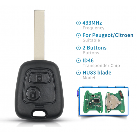 Clé vierge Peugeot 206 2 boutons